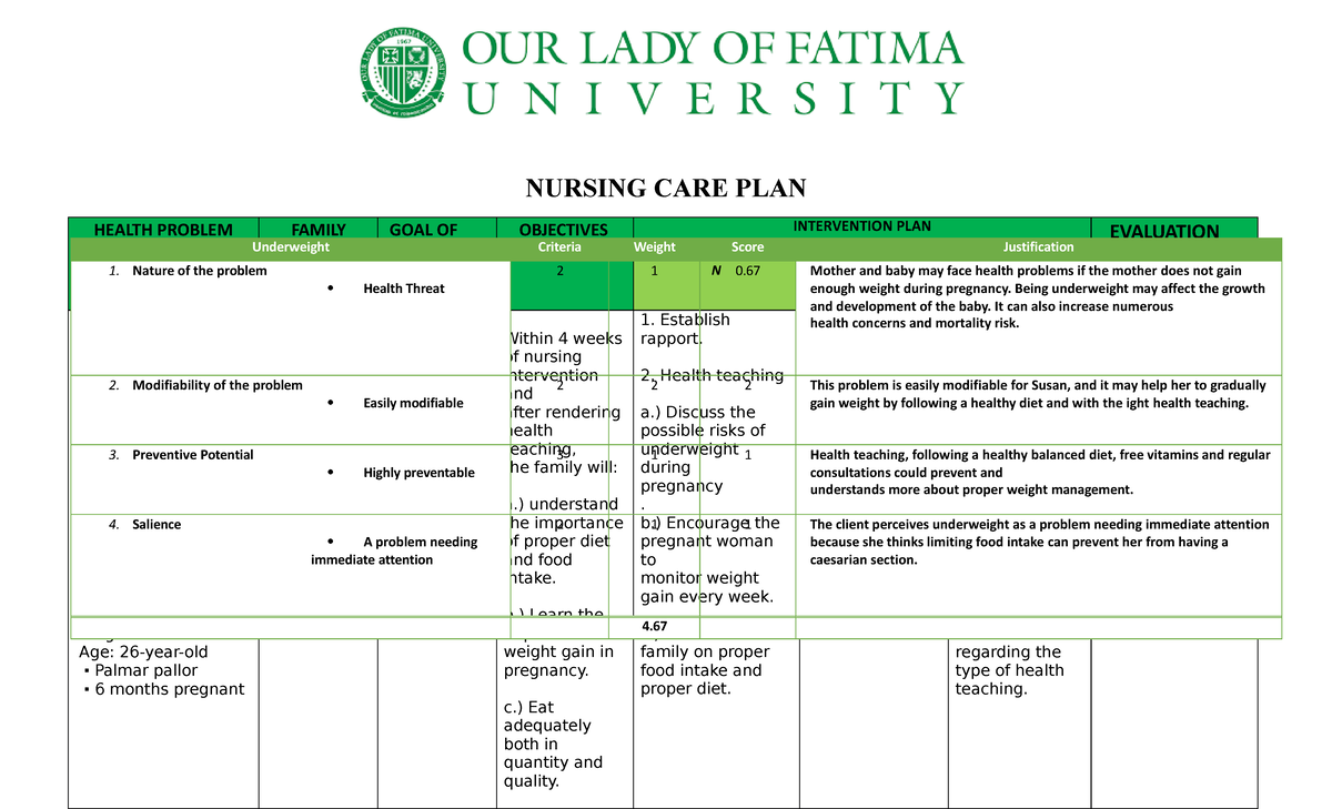 FNCP - CHN 211 Week 5 - NURSING CARE PLAN HEALTH PROBLEM IDENTIFIED ...