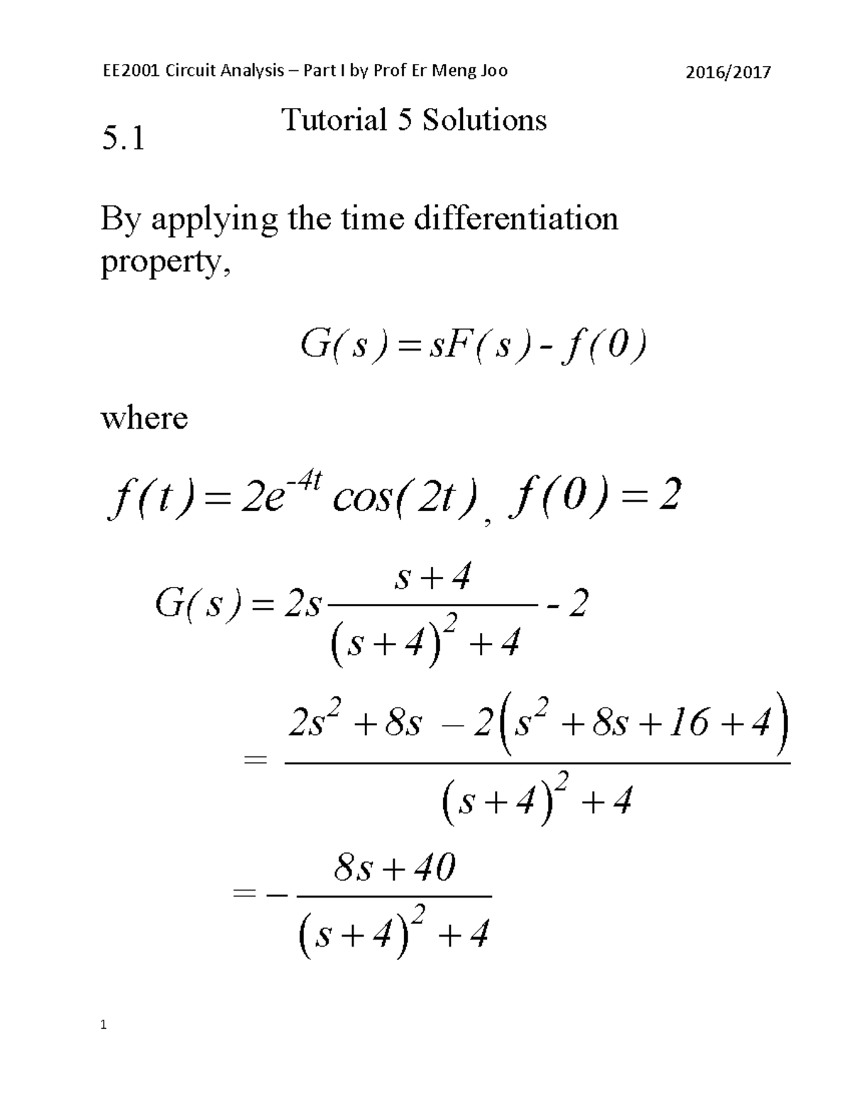 EE2001 EMJ 2016 17 T5 Solutions - EE2001 Circuit Analysis – Part I by Prof Er Meng Joo 2016/2017 ...