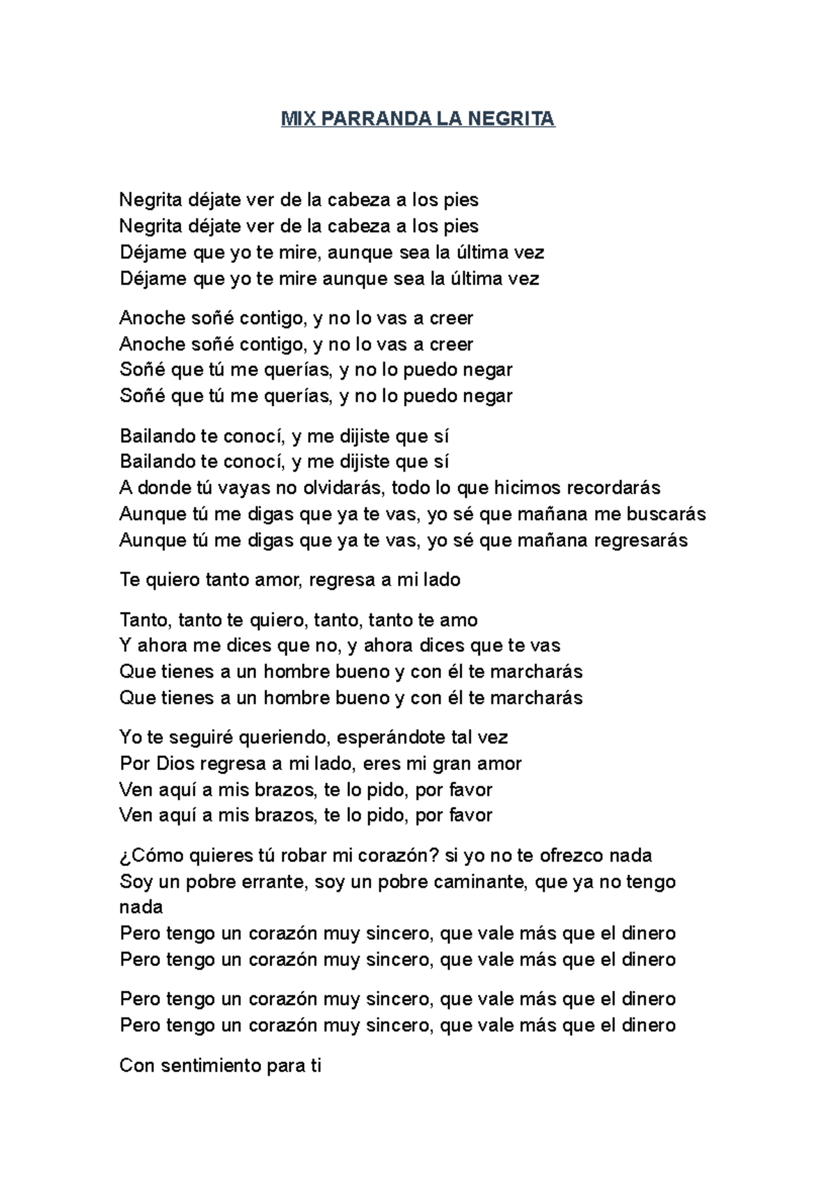 17 DE Junio Repertorio - teoria - MIX PARRANDA LA NEGRITA Negrita déjate ver de la cabeza a los ...