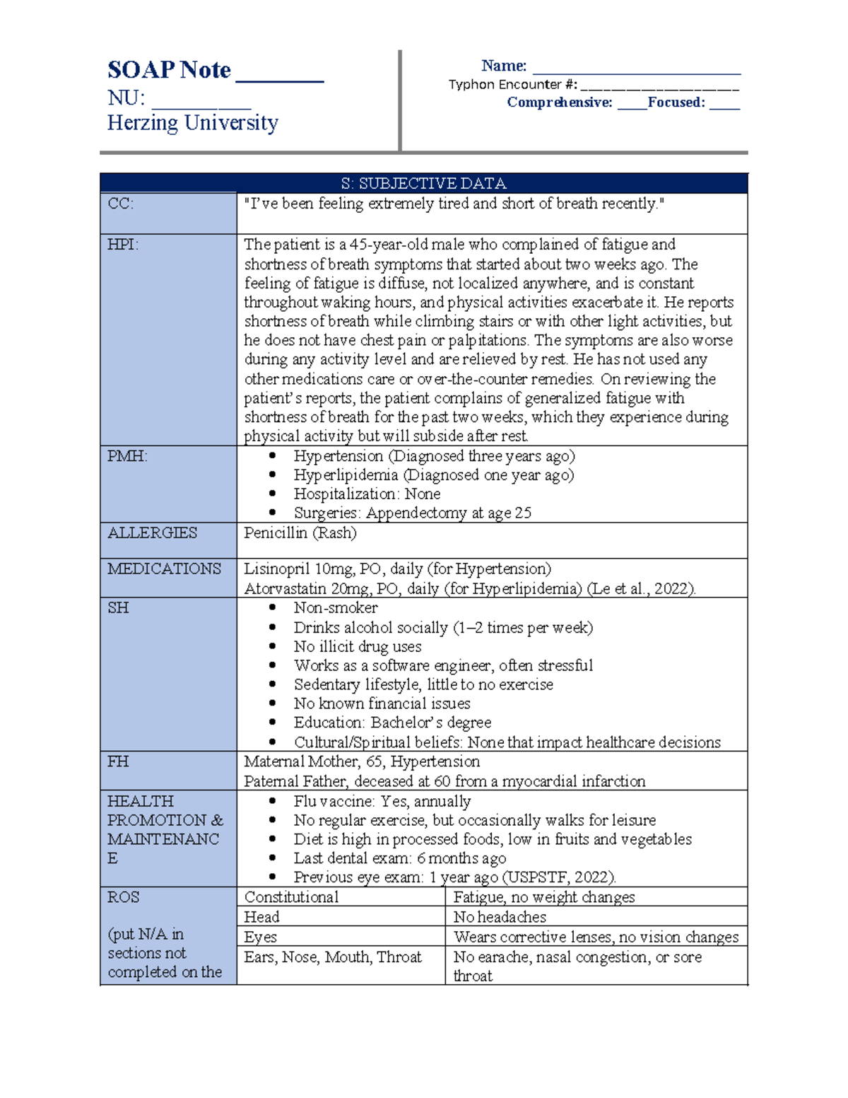 Case study 4 - Coursework - SOAP Note _______ NU: _________ Herzing ...