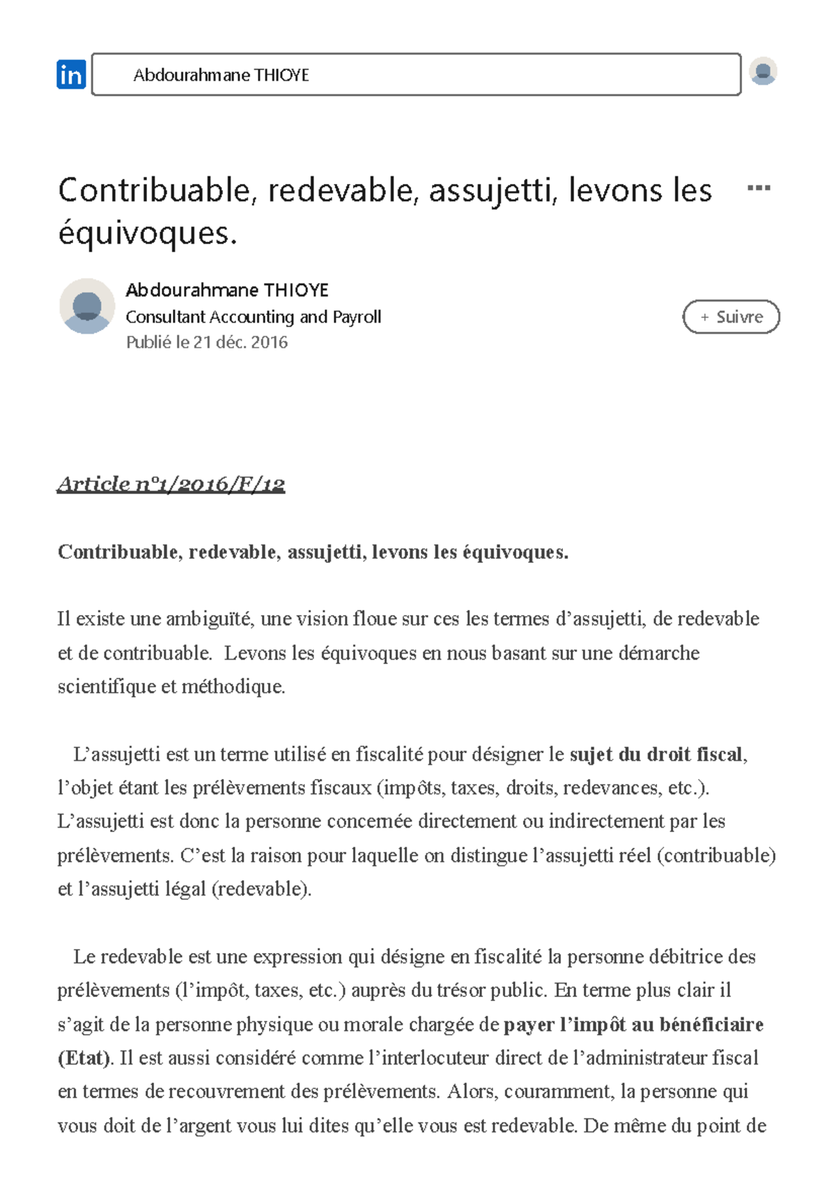 Contribuable, redevable, assujetti, levons les équivoquesc - Article n ...