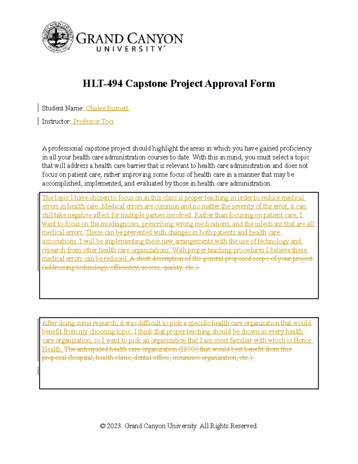 Capsone project approval - HLT-494 Capstone Project Approval Form ...