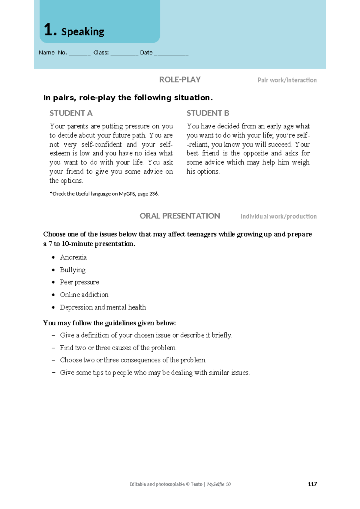 Inclusion Speaking U1 - Soluções livro prof - ROLE-PLAY Pair work ...