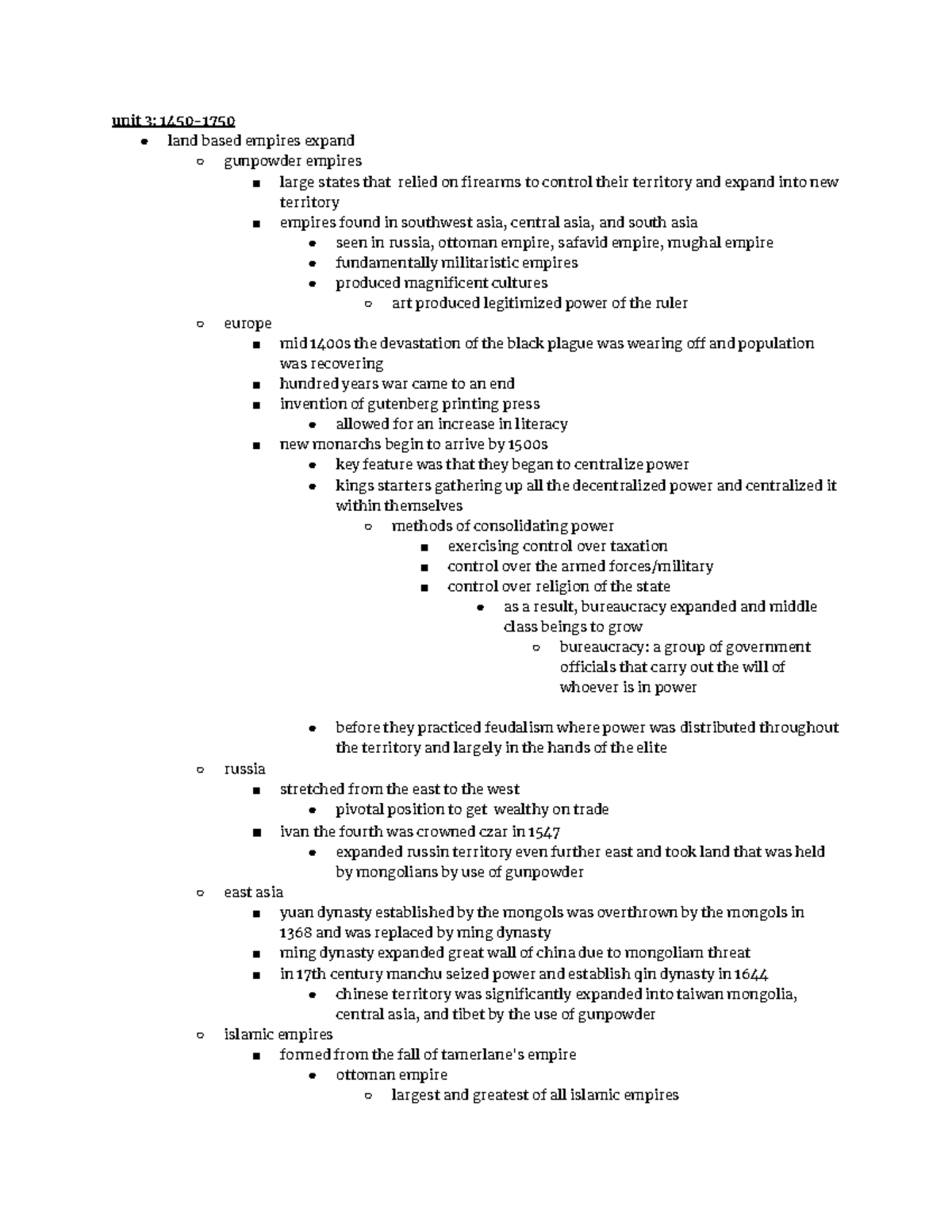 1450-1750 Notes - Semester 1 - unit 3: 1450- land based empires expand ...