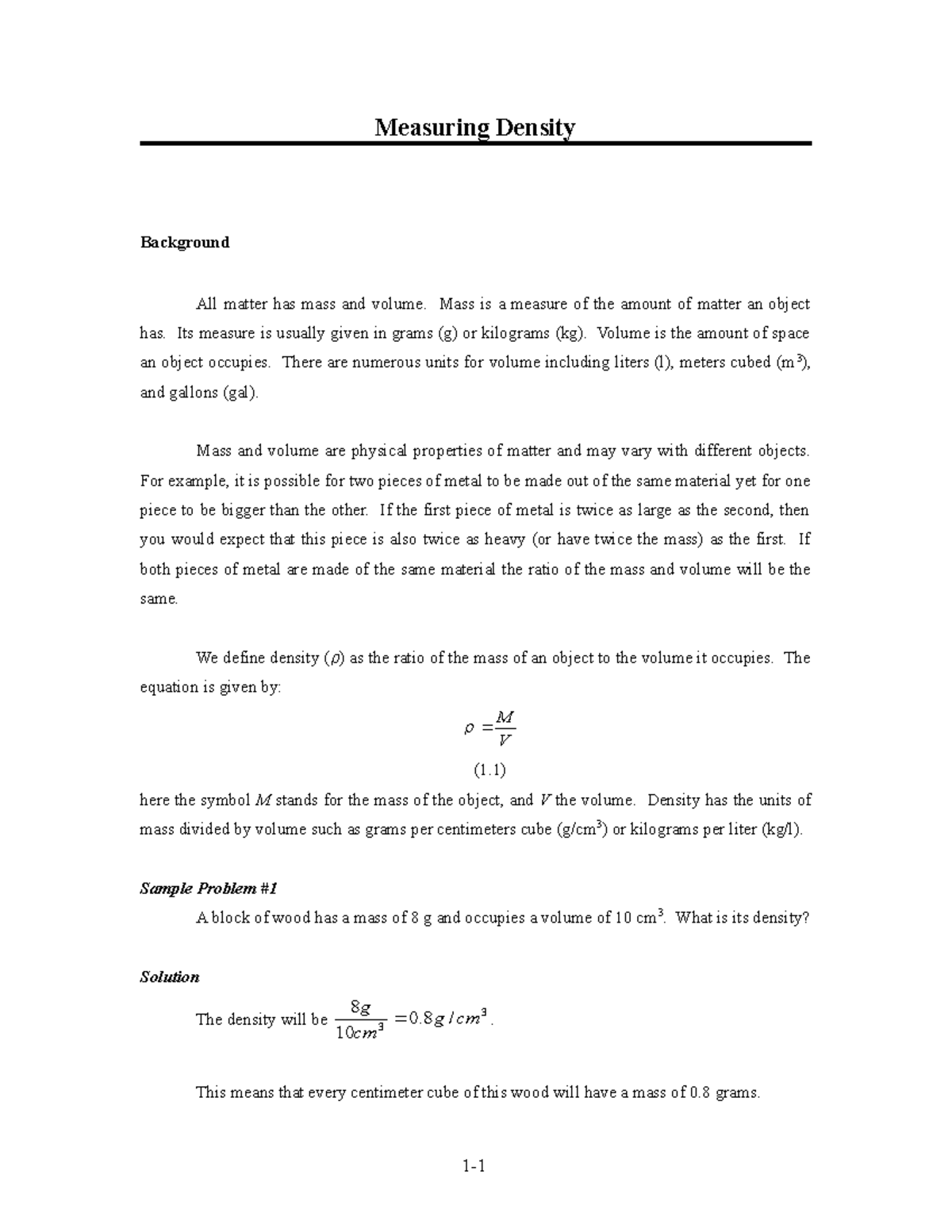 2a-density - About density - Measuring Density Background All matter ...