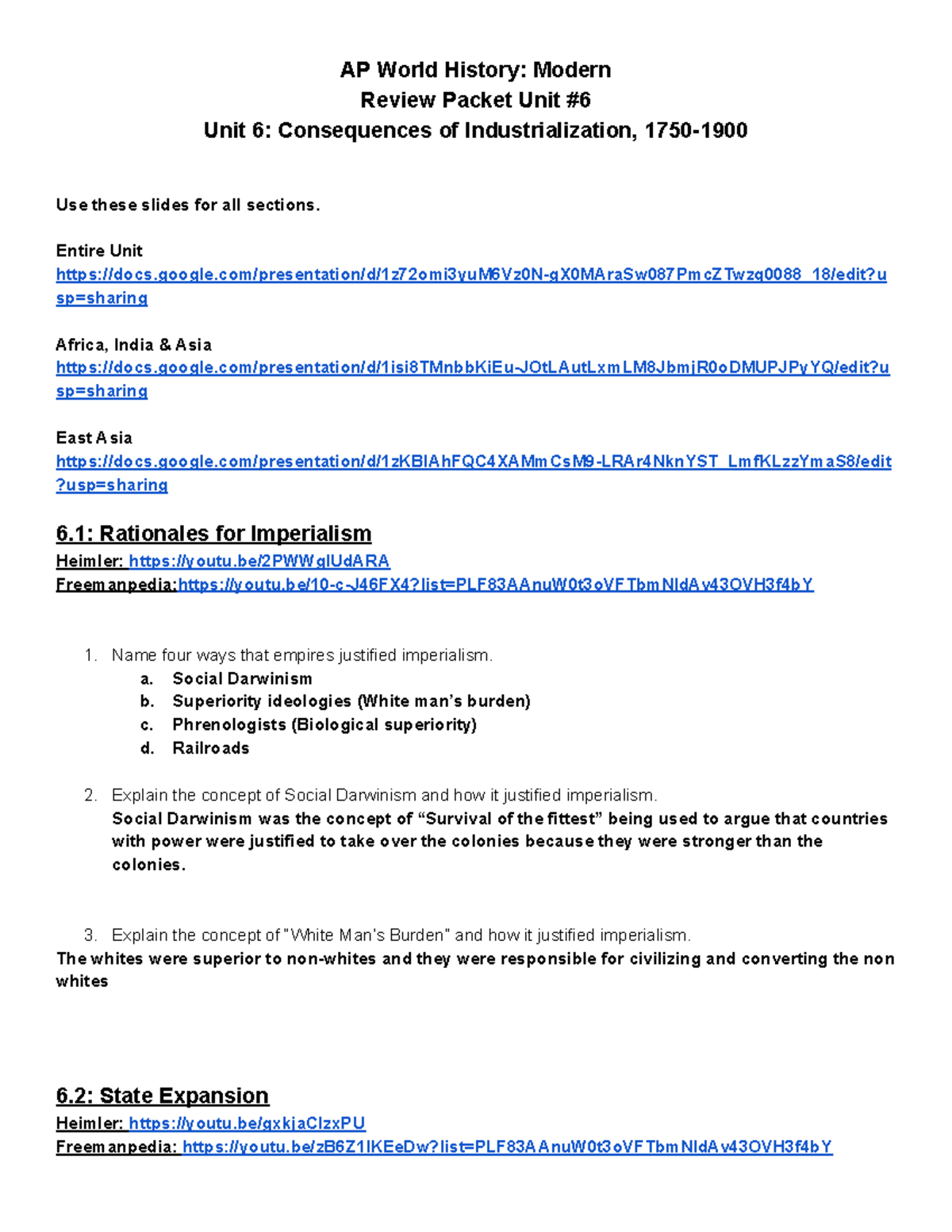Fatima Merah - Unit 6 Review Packet - AP World History: Modern Review ...
