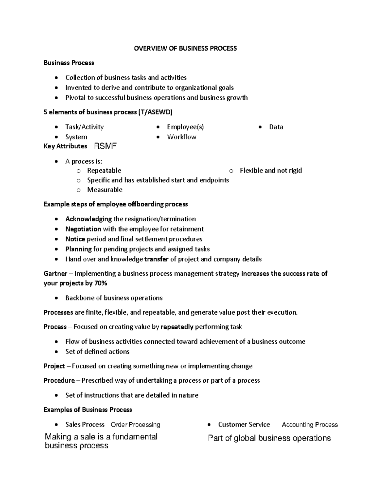 Reviewer EBP Prelim - Notes - OVERVIEW OF BUSINESS PROCESS Business ...