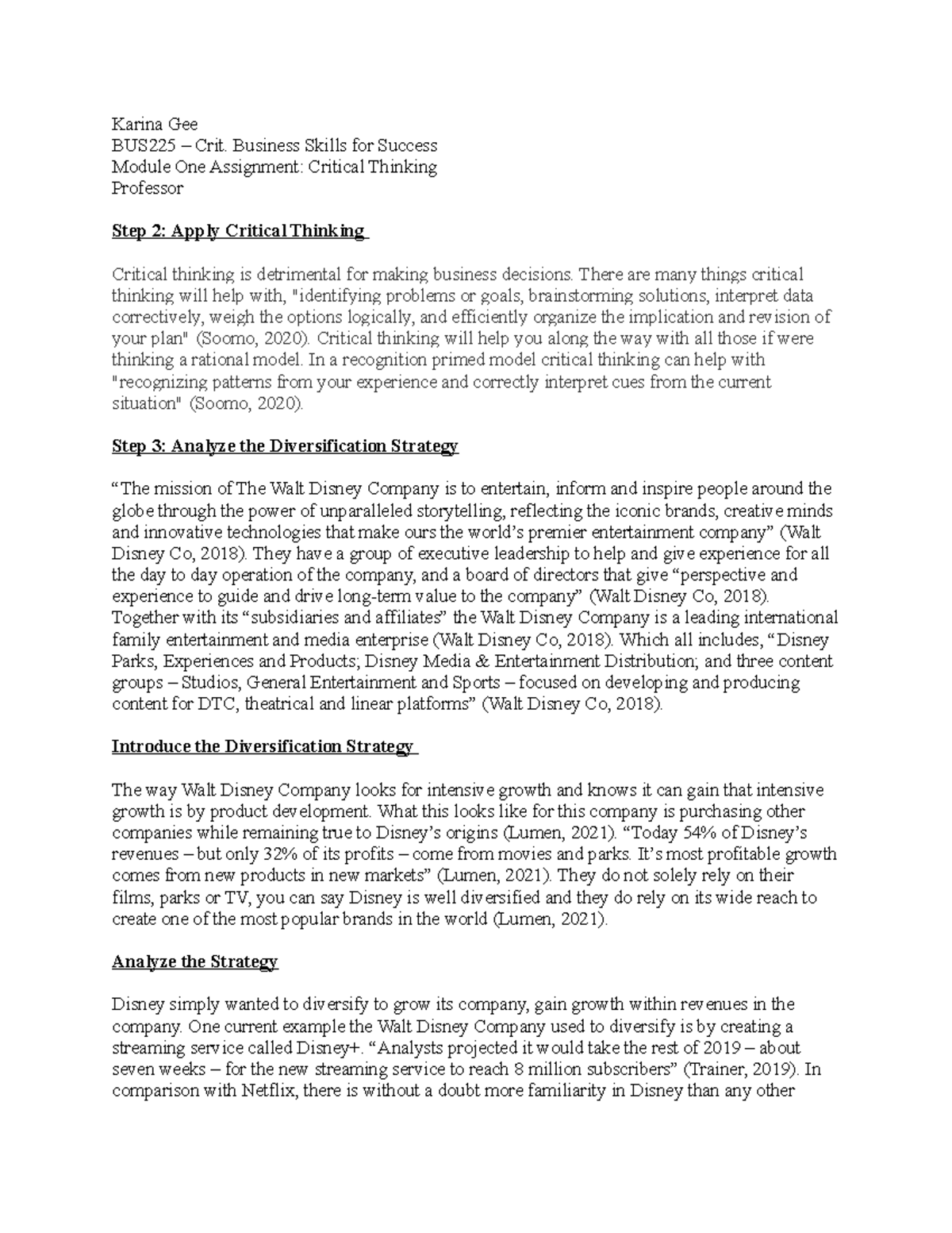 BUS225 - RD Mod One Assn. (Crit. Thinking) - Karina Gee BUS225 – Crit ...