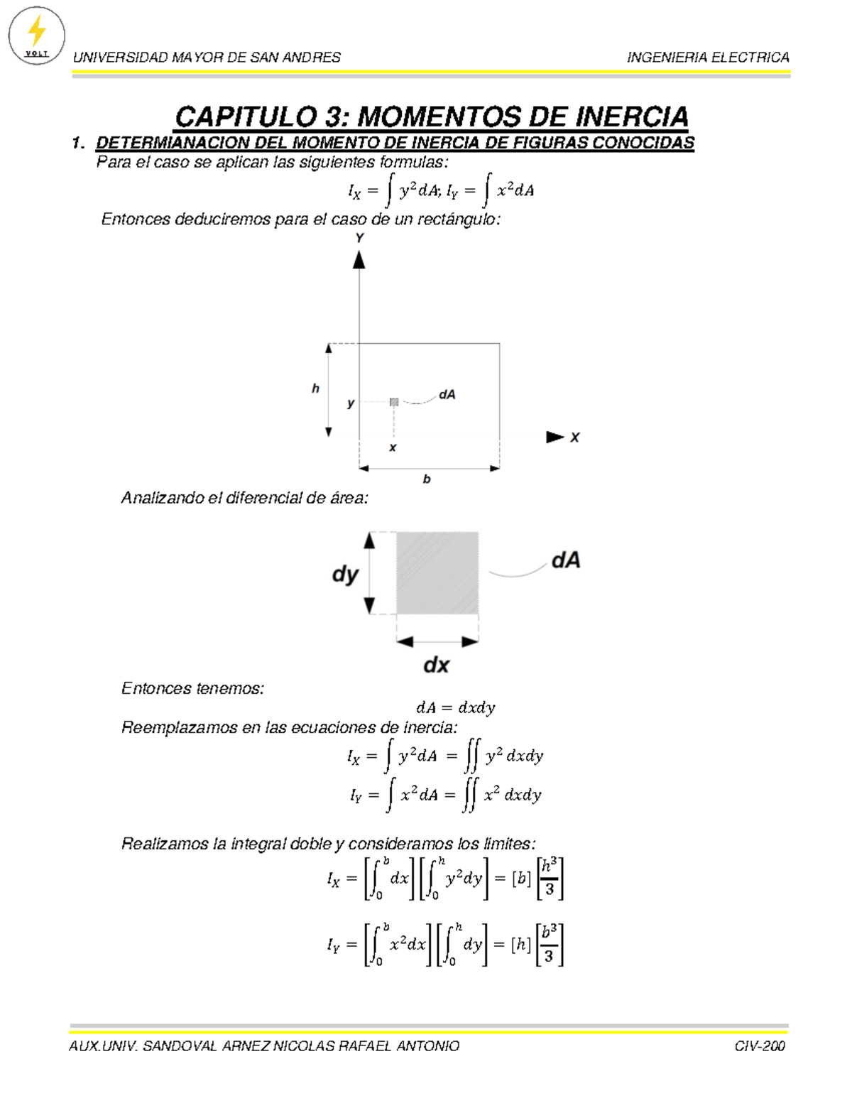 6 Momentos DE Inercia - UNIVERSIDAD MAYOR DE SAN ANDRES INGENIERIA ...