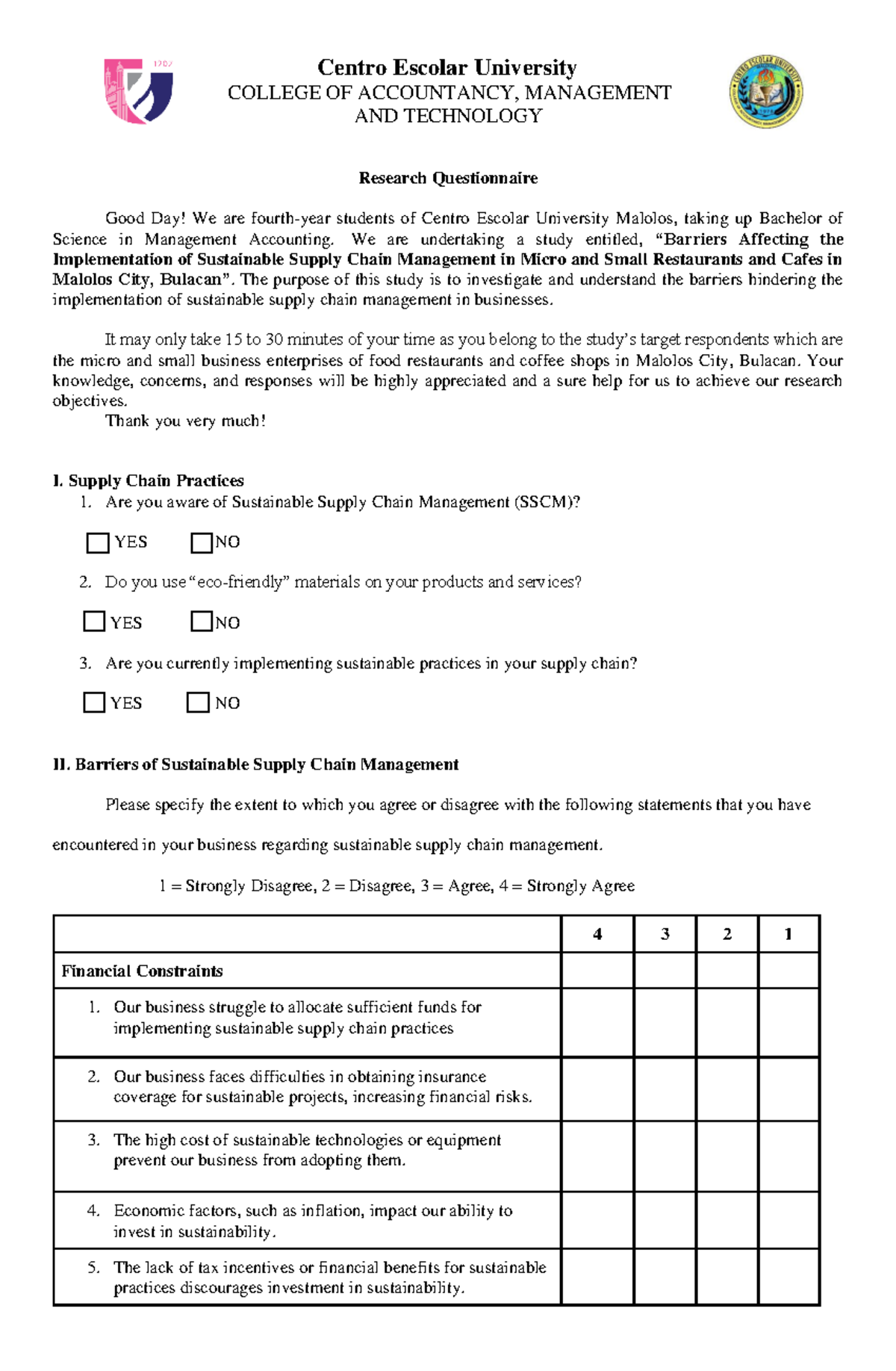 SSA Survey - Centro Escolar University COLLEGE OF ACCOUNTANCY ...