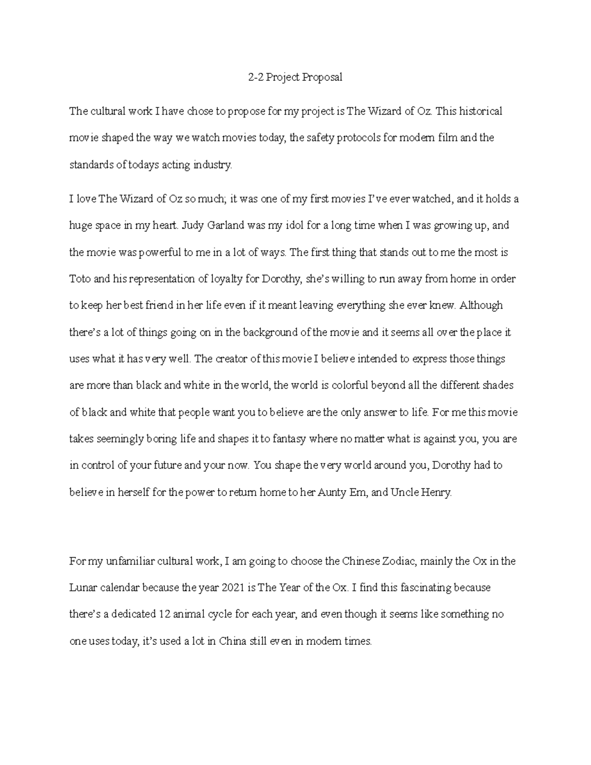 2-2 Project Proposal - Project Proposal The cultural work I have chose ...