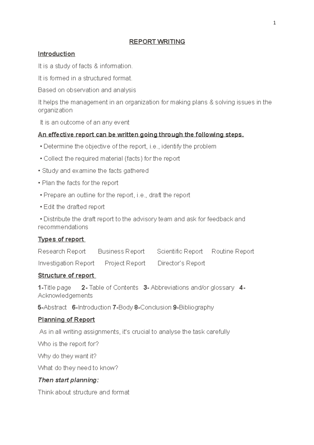 Report Writing - presentation - 1 REPORT WRITING Introduction It is a ...