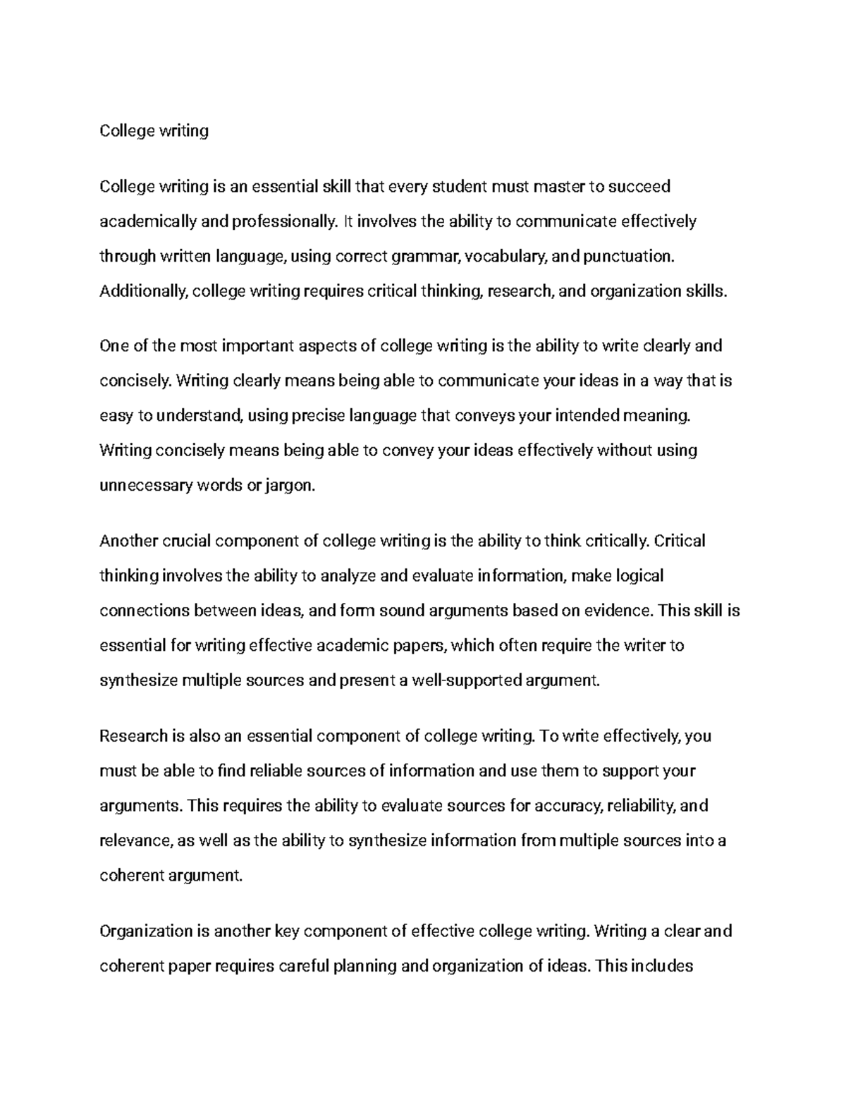 College writing - College writing College writing is an essential skill ...