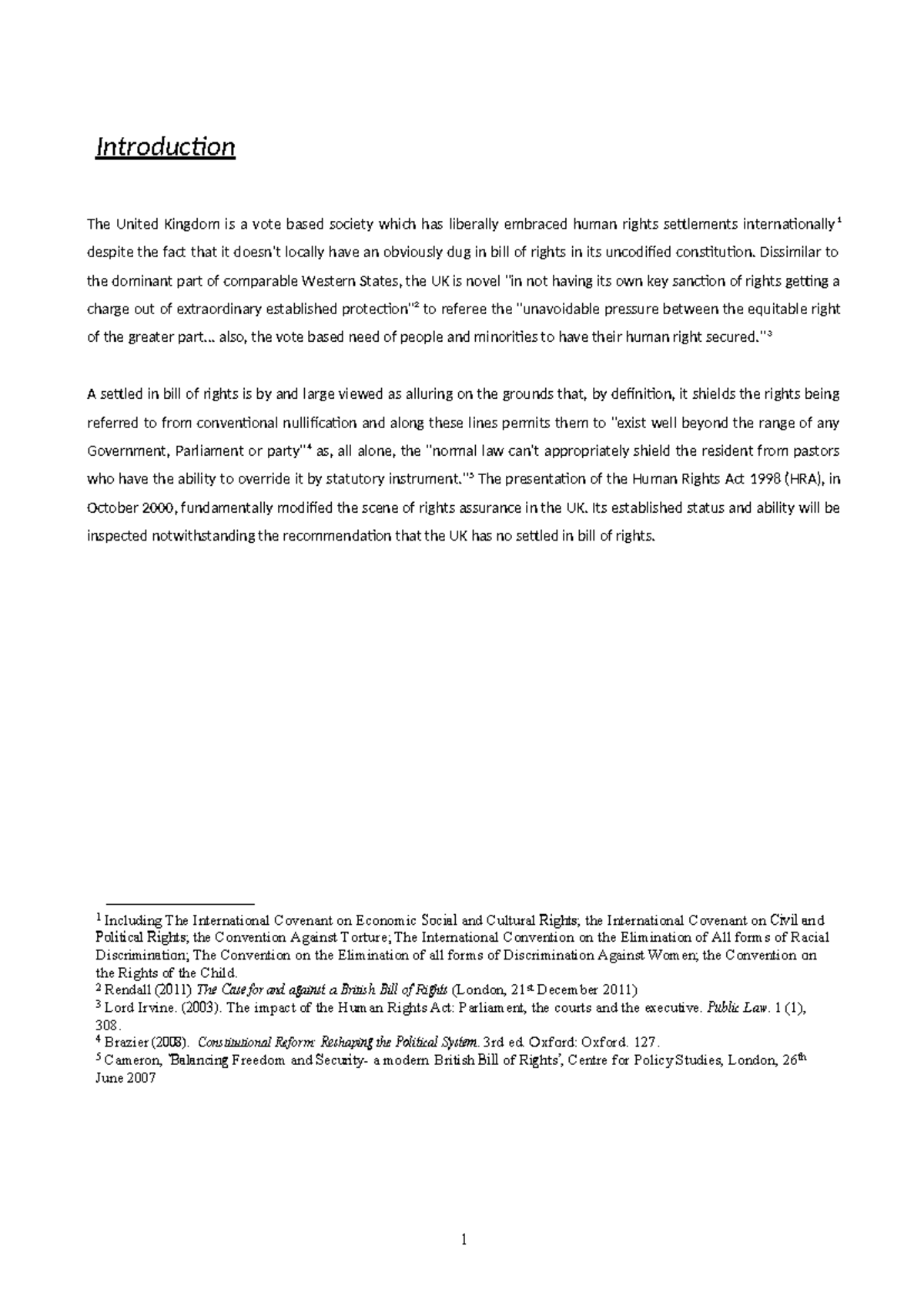 Common Law Assignment - Introduction The United Kingdom is a vote based ...