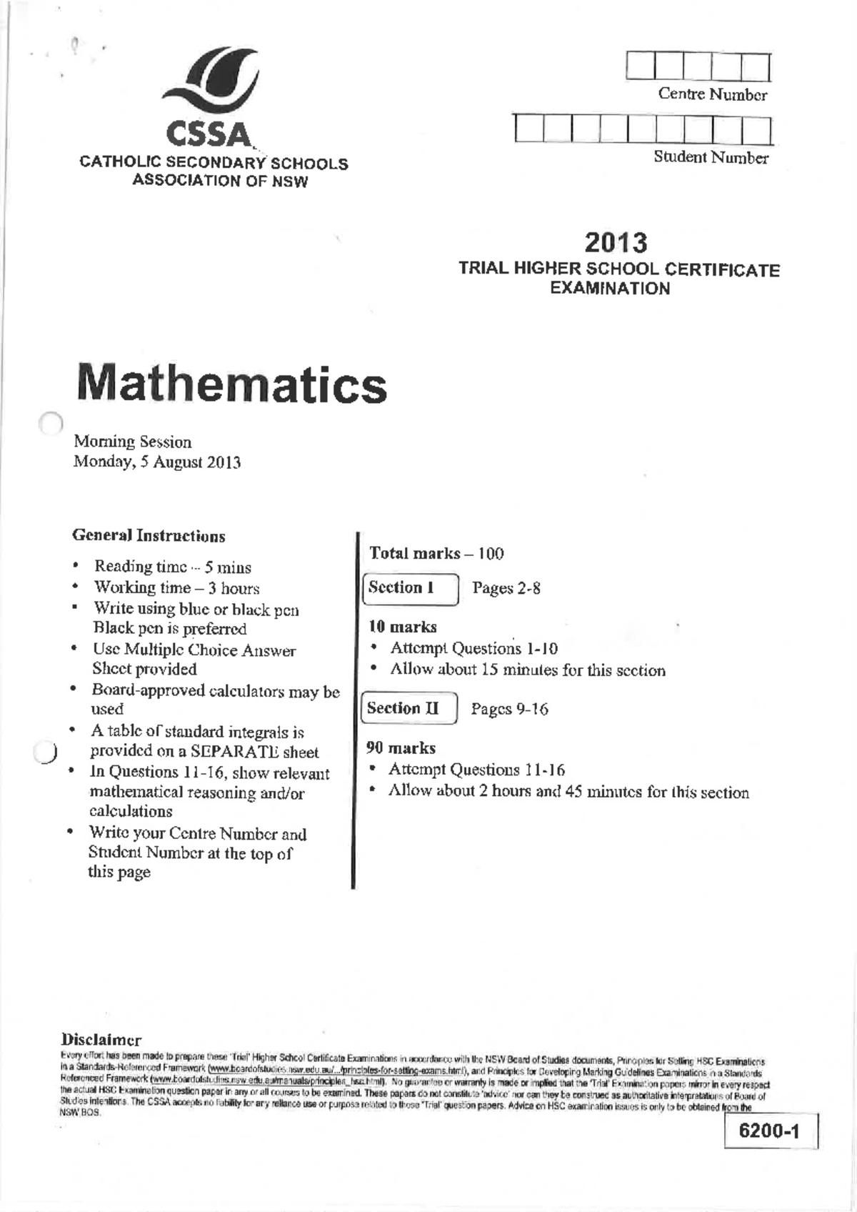 2013 CSSA Trial Maths - CSSA Past Paper - Studocu