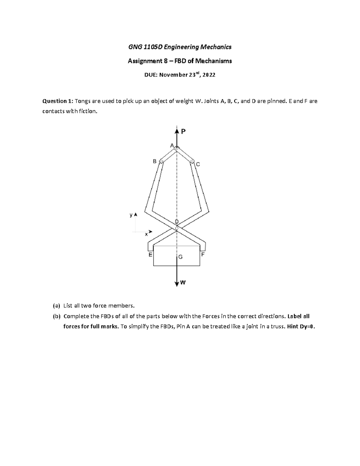 Assignment 8 - Equilibrium of Mechanisms - GNG 1105D Engineering ...