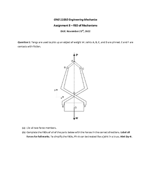 Assignment 7 - Equilibrium of Frames - GNG 1105D Engineering Mechanics ...