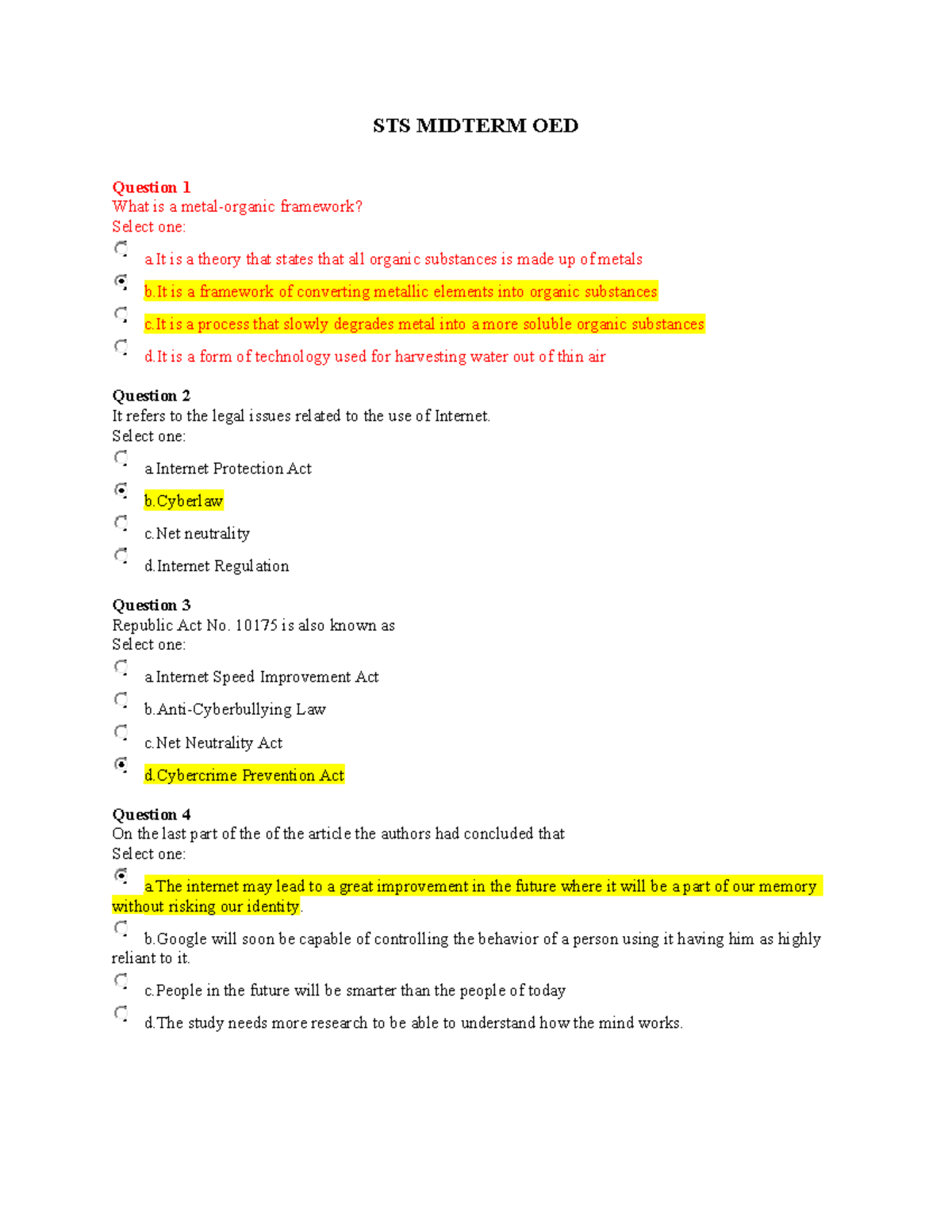 STS Midterm EXAM - dafvgsfa - STS MIDTERM OED Question 1 What is a ...