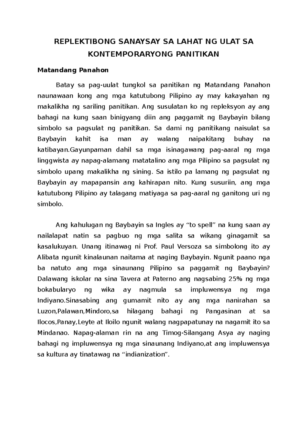 Replektibong Sanaysay SA Lahat NG ULAT SA Kontemporaryong Panitikan ...