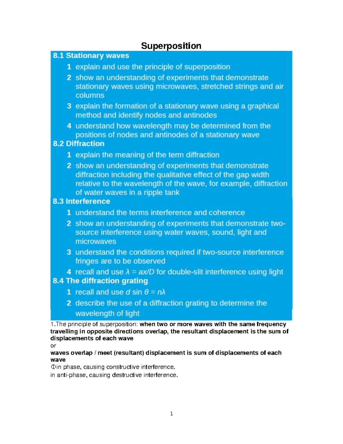 8 superposition - summary of this topic - Superposition 1 principle of ...