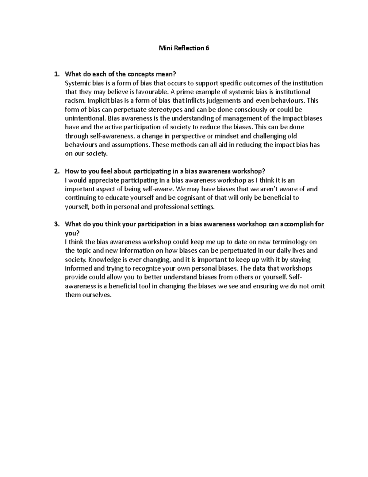 Mini Reflection 6 - weekly assignment - Mini Reflection 6 What do each ...