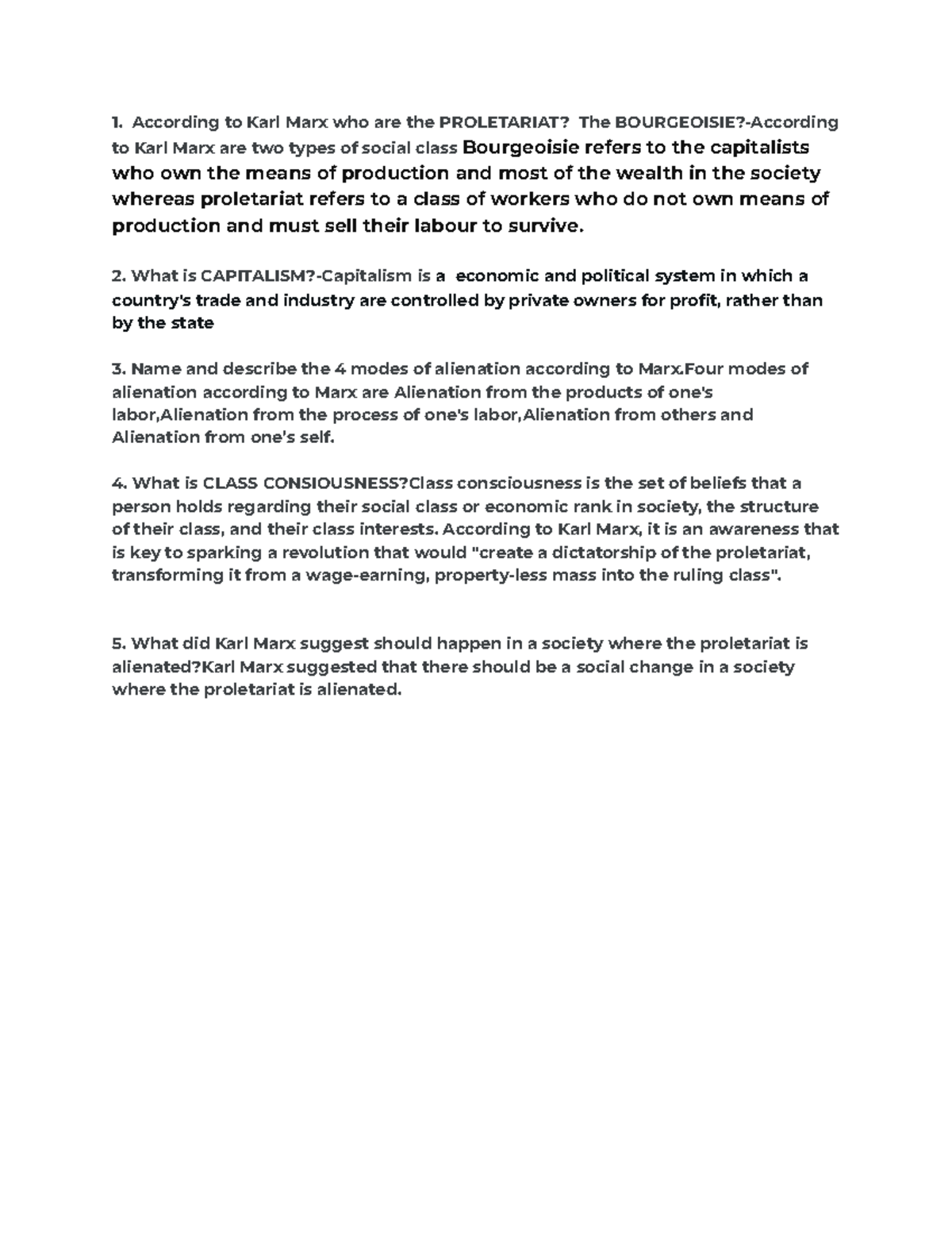 - Ch. 4 (80-83 Karl Marx) - According to Karl Marx who are the ...