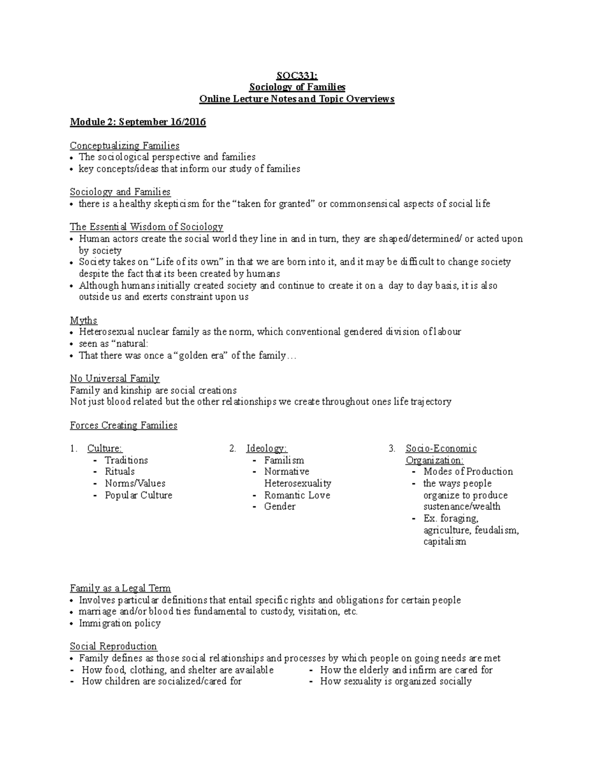 SOC331- Online Lecture & Provided Notes - SOC331: Sociology of Families ...
