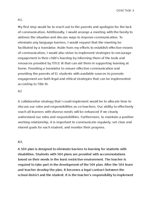 D096: Fundamentals of Diverse Learners Task 3: Professional ...