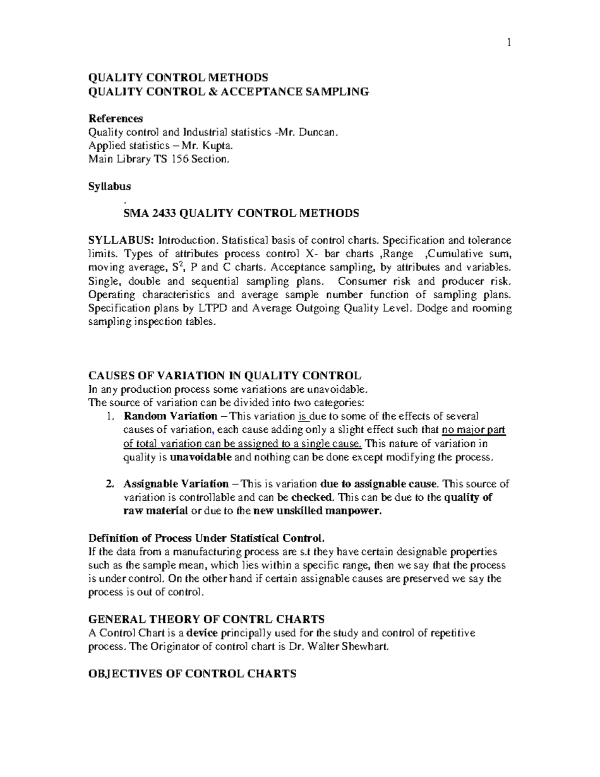 Quality Control Methods l Ecture Notes - QUALITY CONTROL METHODS ...