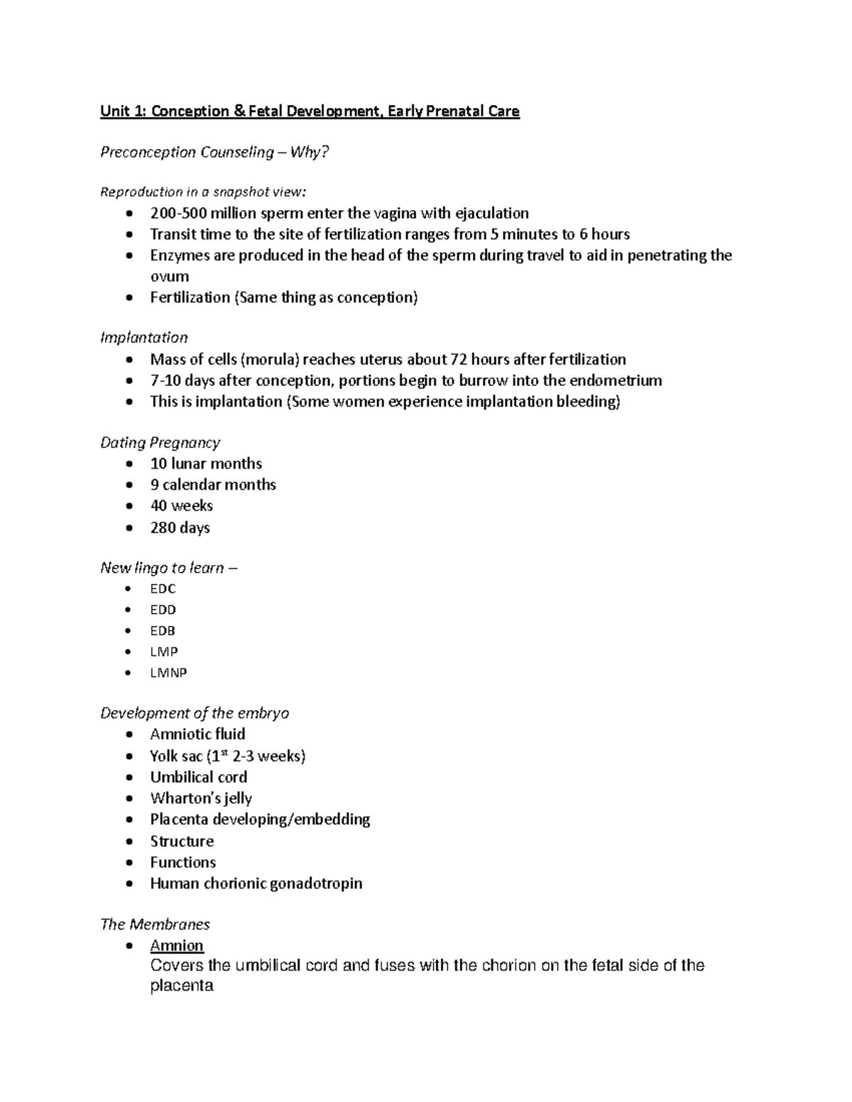 Module 1 Note Taking Guide - Unit 1: Conception & Fetal Development ...