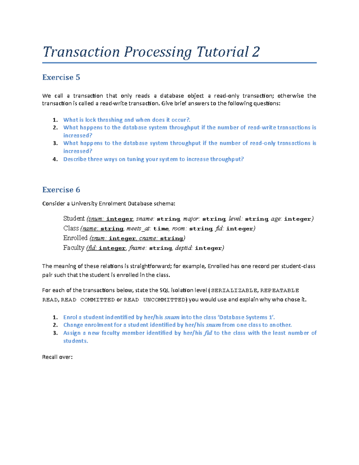 Transaction Processing Tutorial 2 with Answers - Transaction Processing ...