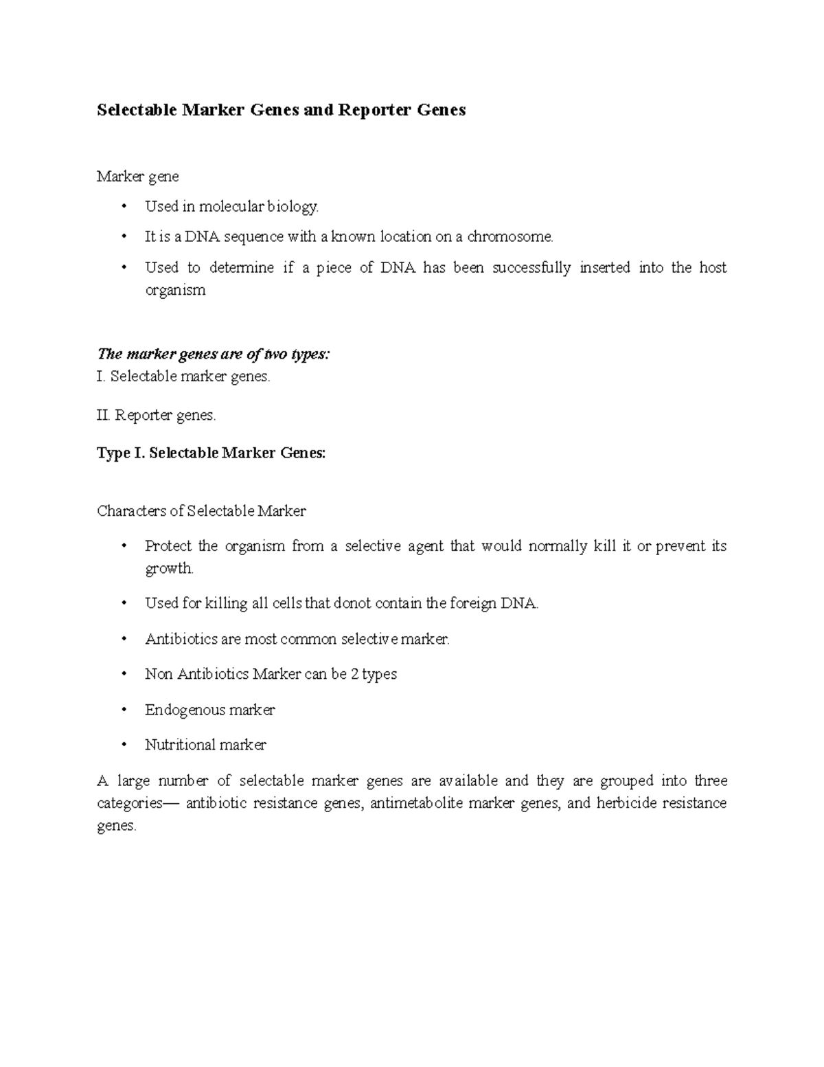 Selectable Marker Genes and Reporter Genes - Molecular Biology - MG ...