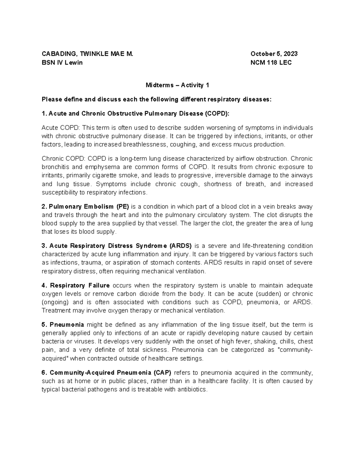 Cabading-Midterm 1 - None - CABADING, TWINKLE MAE M. October 5, 2023 ...