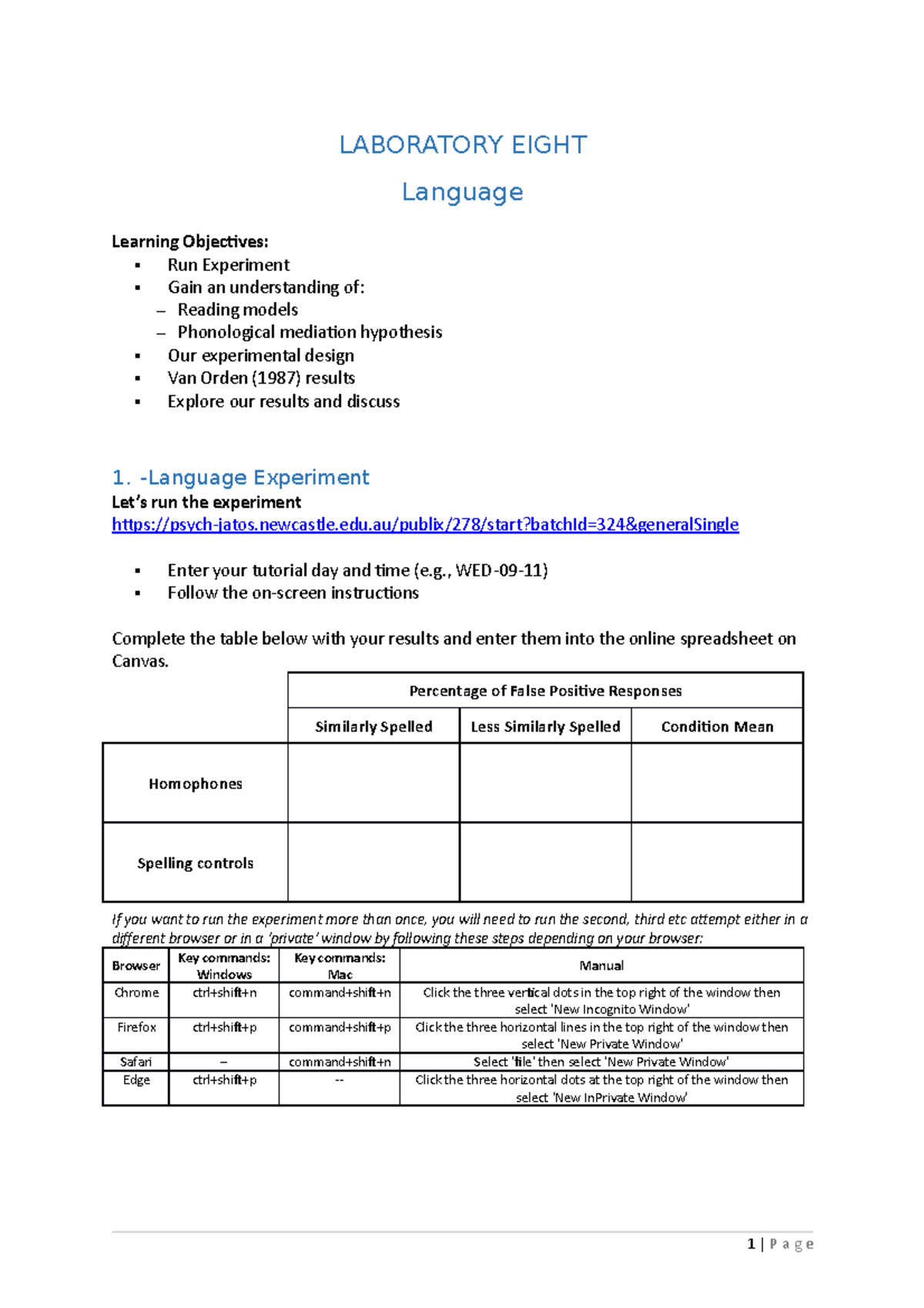 Lab 8 - Language - Lab notes - LABORATORY EIGHT Language Learning ...