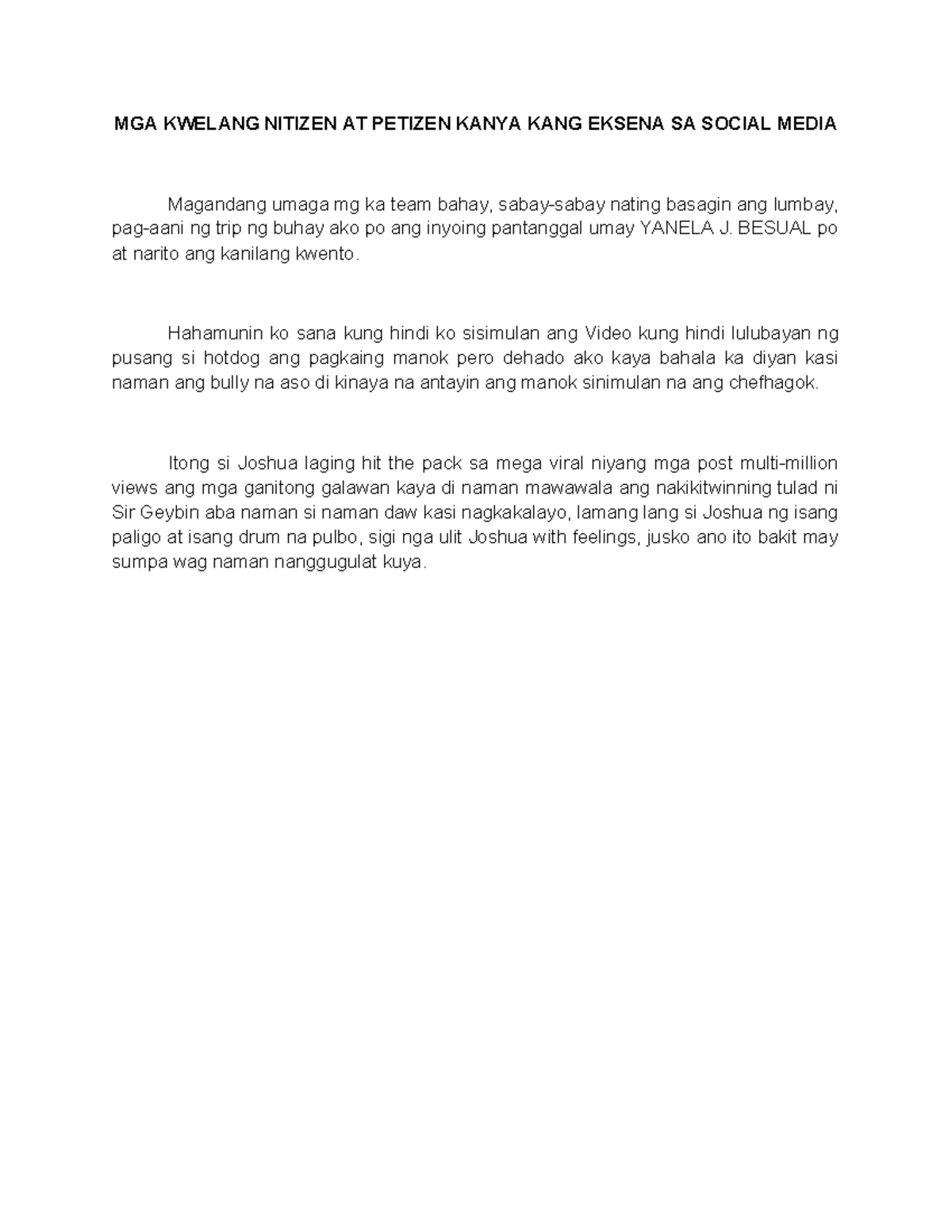 Mga kwelang Nitizen at Petizen kanya kang eksena sa social media - MGA ...