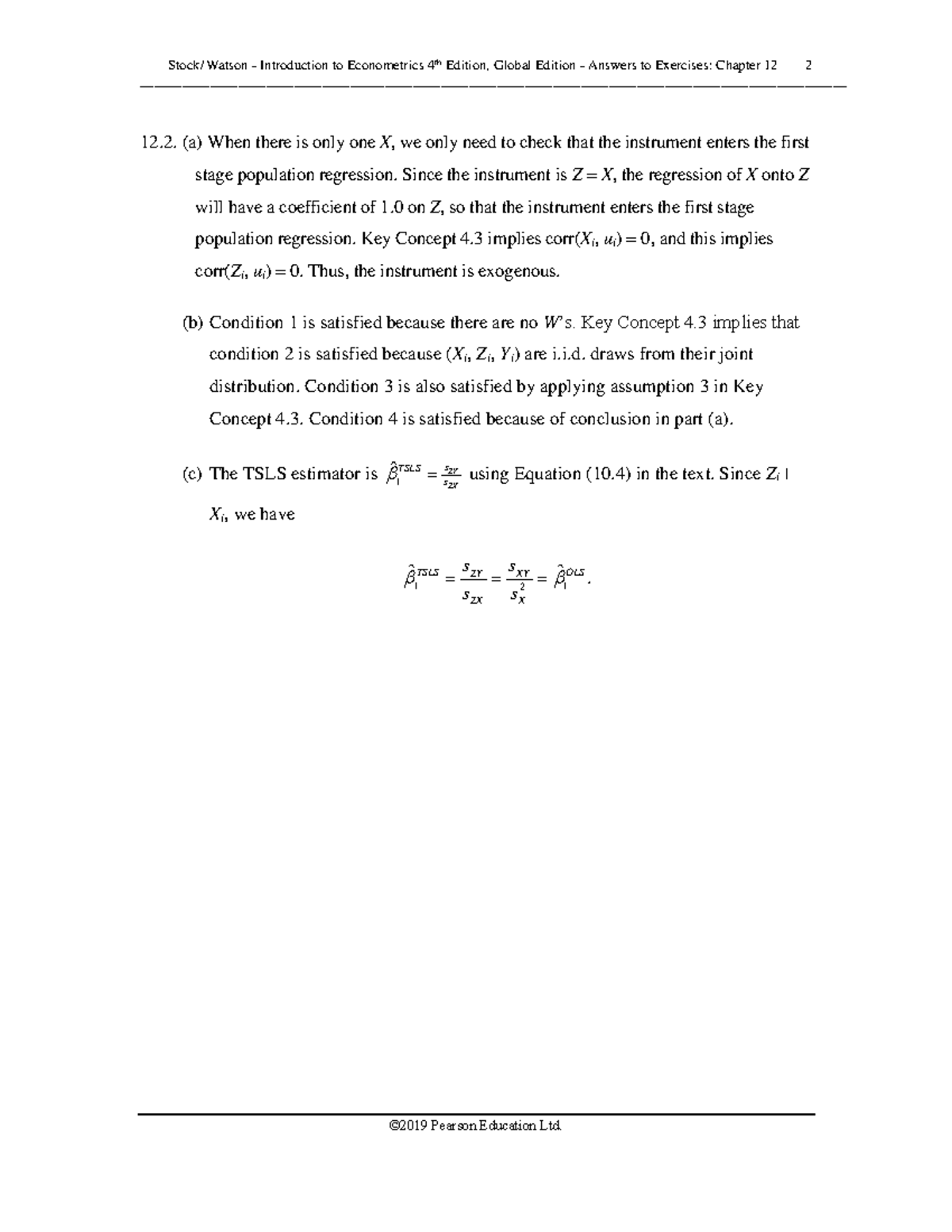 W2sols - Solutions tutorial - Stock/Watson - Introduction to Econometrics 4 Edition, Global ...