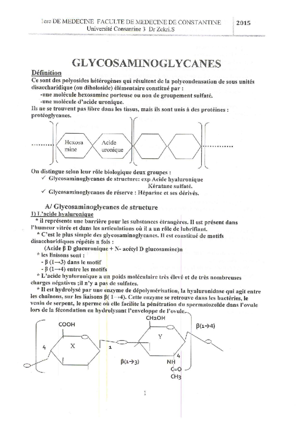 Bioch 1an-glycosaminoglycanes zekri - cours de médecine générale - Studocu