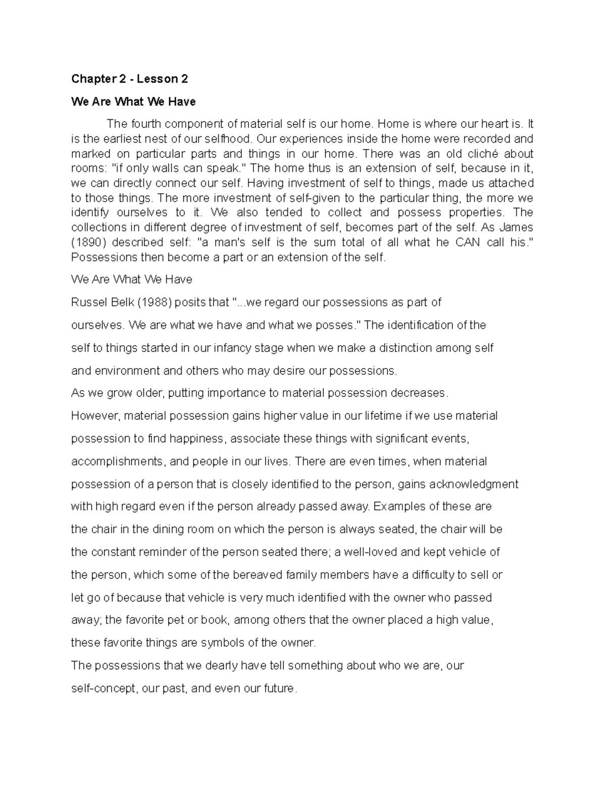 We Are What We Have - Chapter 2 - Lesson 2 We Are What We Have The ...