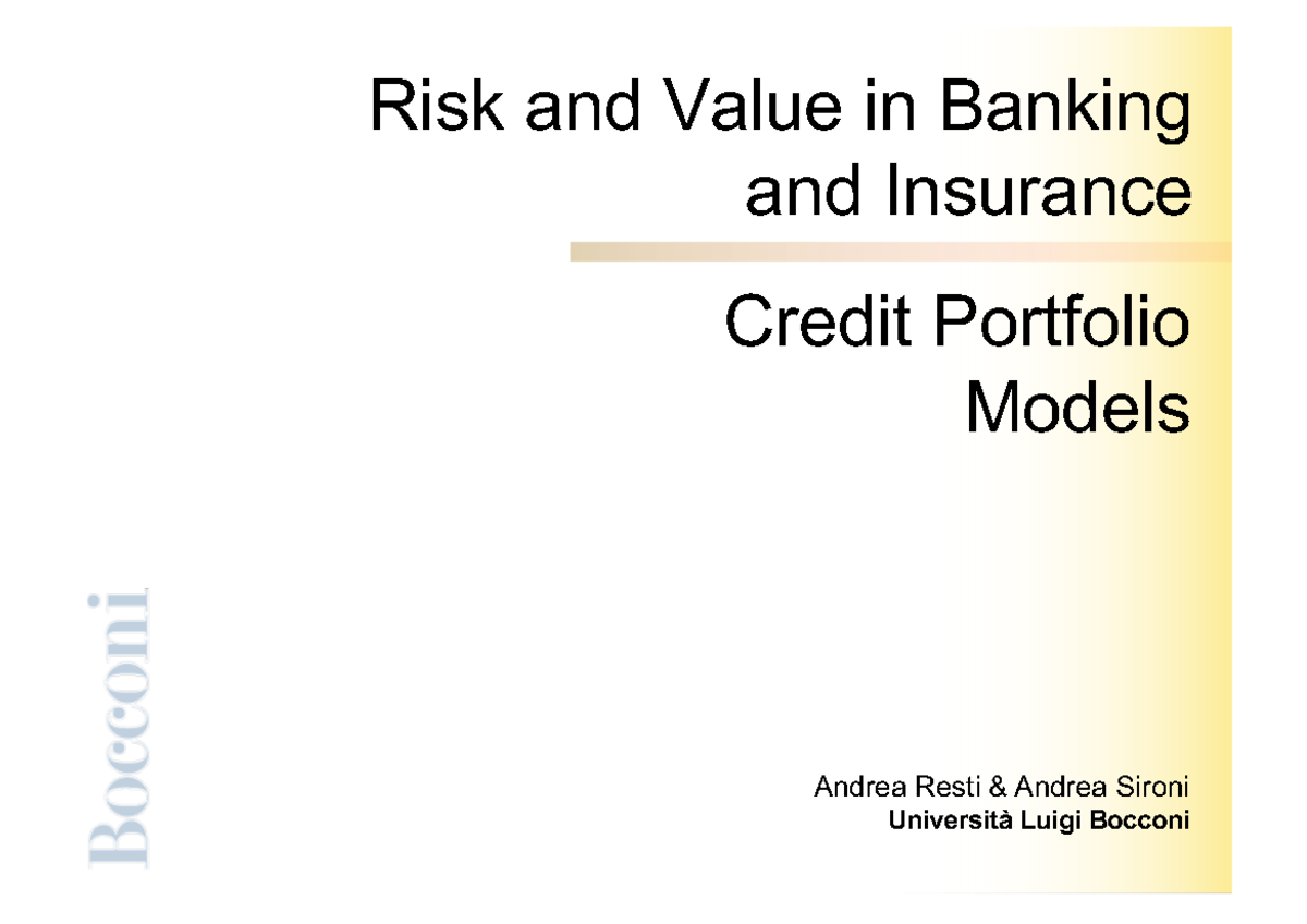 Lezione 13 - Credit Portfolio Models - Andrea Resti & Andrea Sironi ...