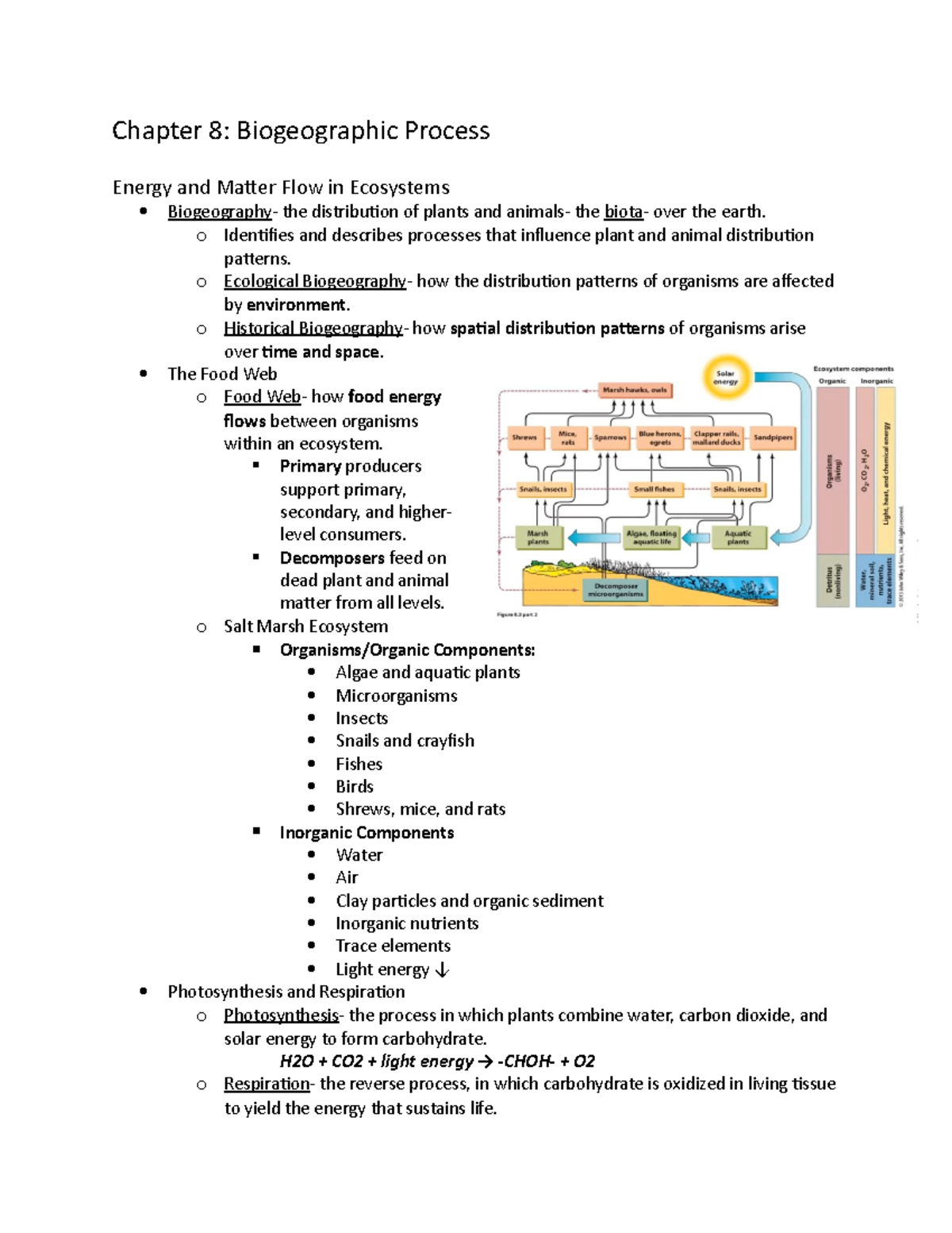 Chapters 8 and 9 - Chapter 8: Biogeographic Process Energy and Matter ...