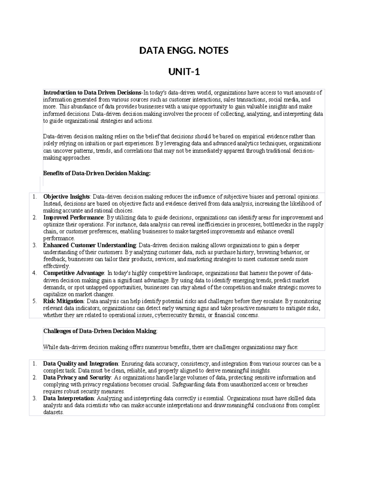 DATA ENGG Notes - unit 1 - DATA ENGG. NOTES UNIT- Introduction to Data ...