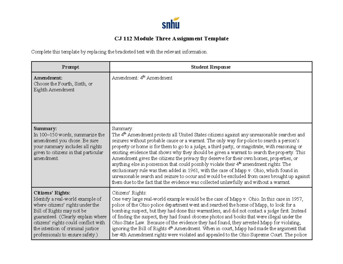 Module 3 Assignment - CJ 112 Module Three Assignment Template Complete this template by ...