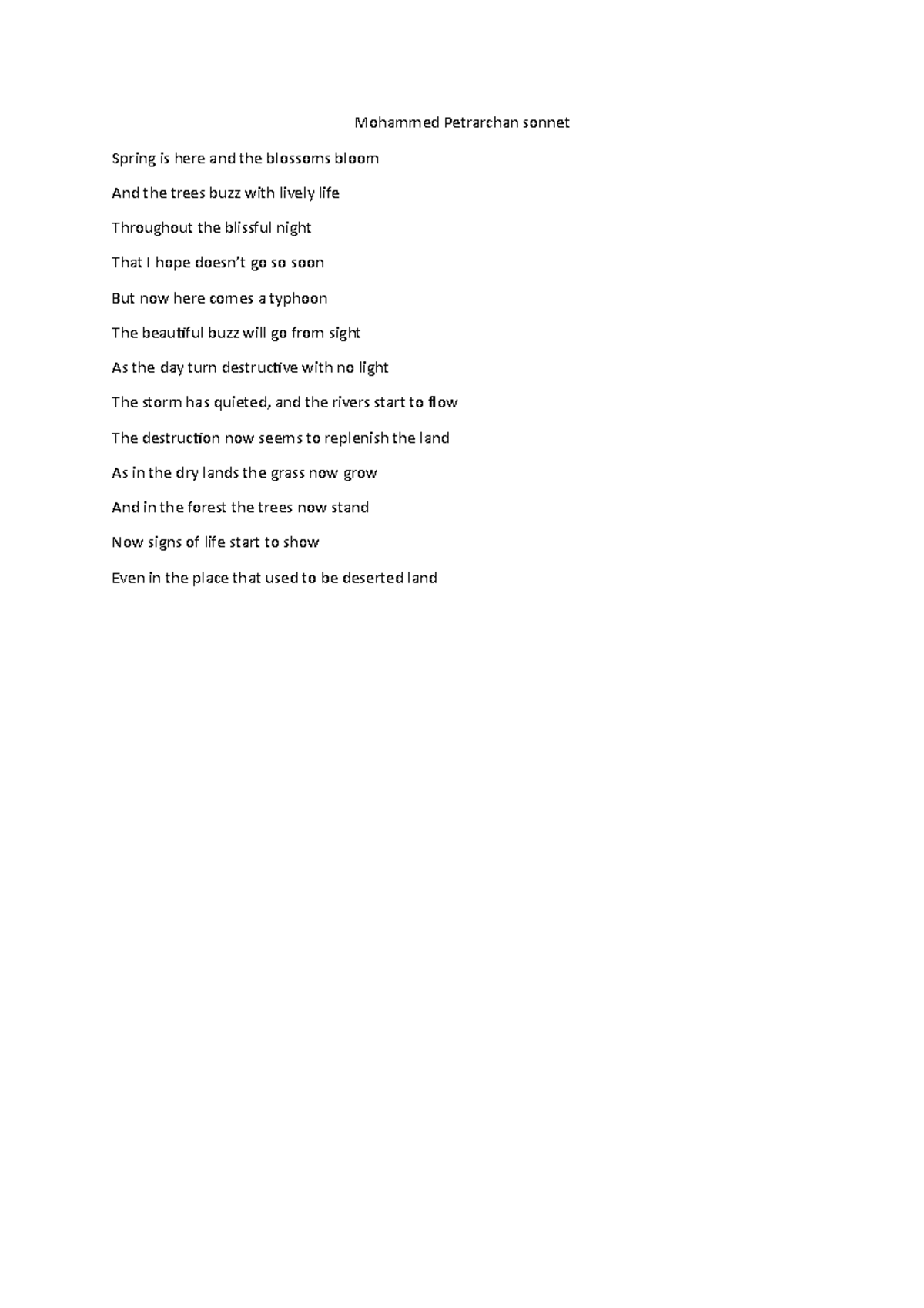 Mohammed Petrarchan sonnet - Mohammed Petrarchan sonnet Spring is here ...