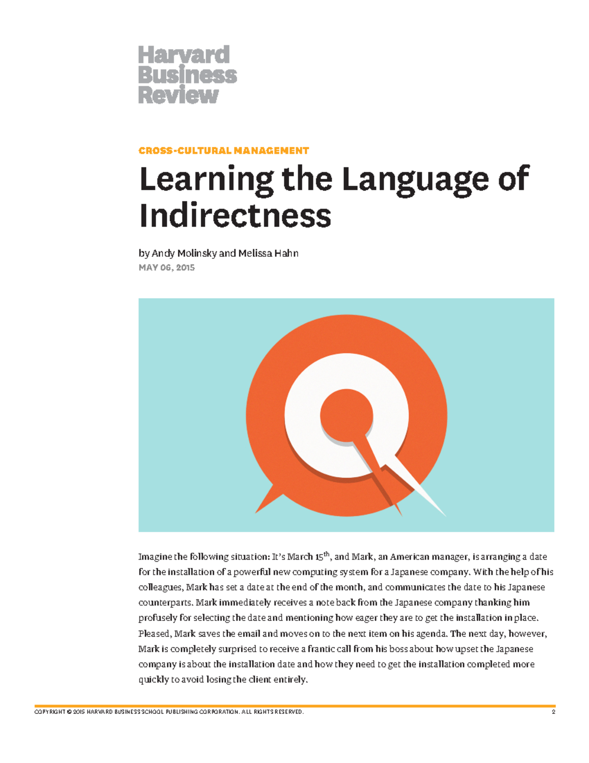 Learning the Language of Indirectness - CROSS-CULTURAL MANAGEMENT ...