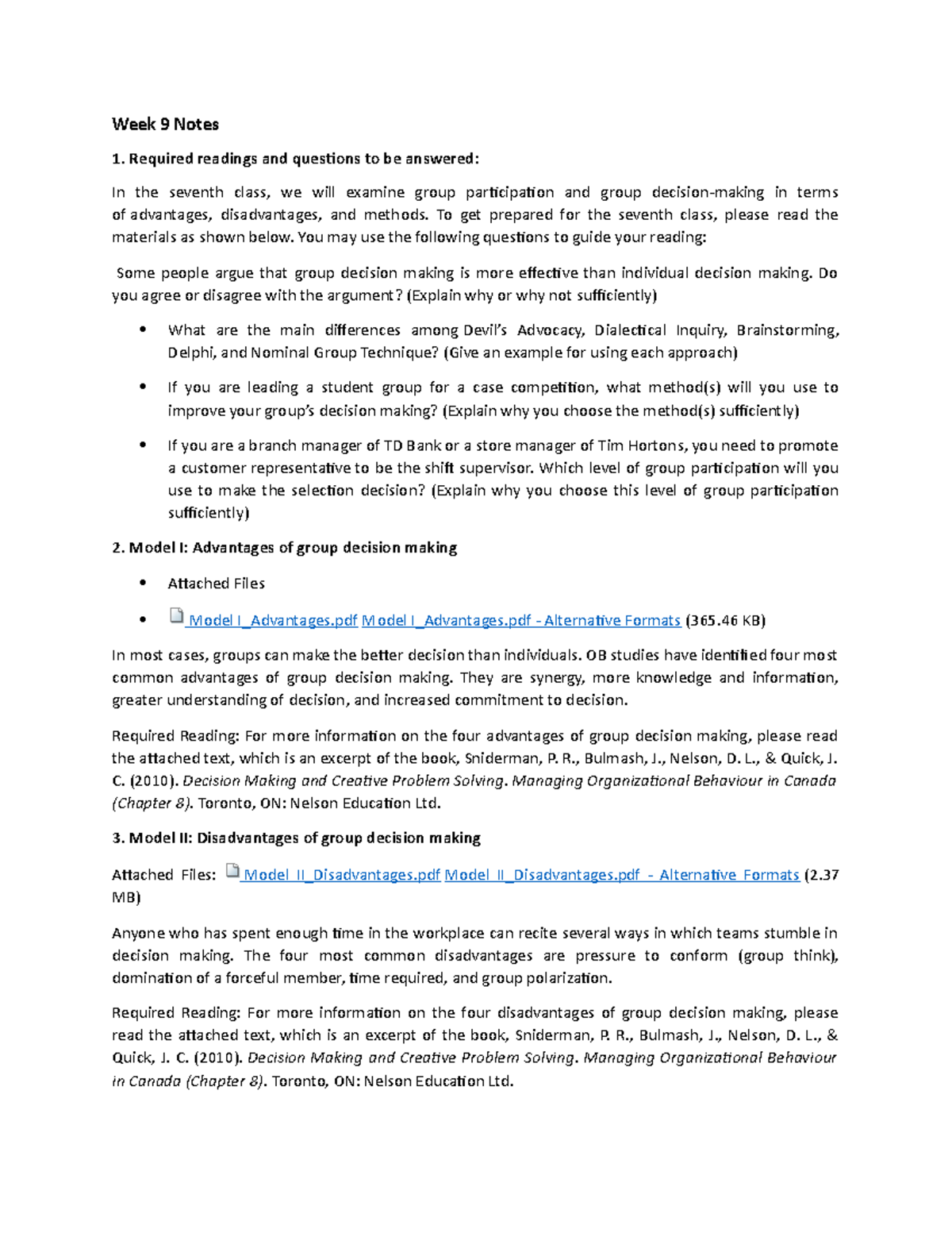 Week 9 Notes - Week 9 Notes 1. Required readings and questions to be ...