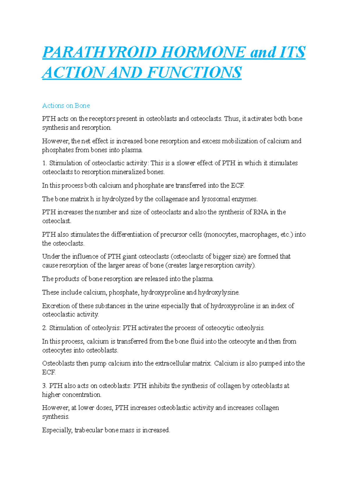Parathyroid Hormone And Its Action And Functions Parathyroid Hormone And Its Action And