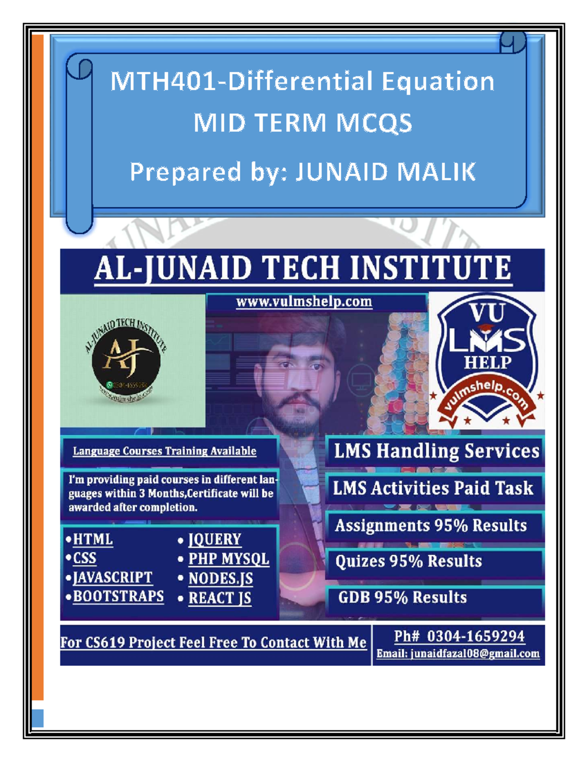 MTH401 Midterm Solved MCQS By Junaid - Q1: Which of the following is the first order linear ...