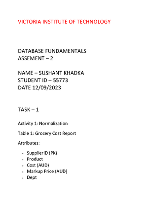 ITDA1001-Assignment 1 1-4 tutorial - Entity Relationship Diagram Activity 2: Write Specification ...