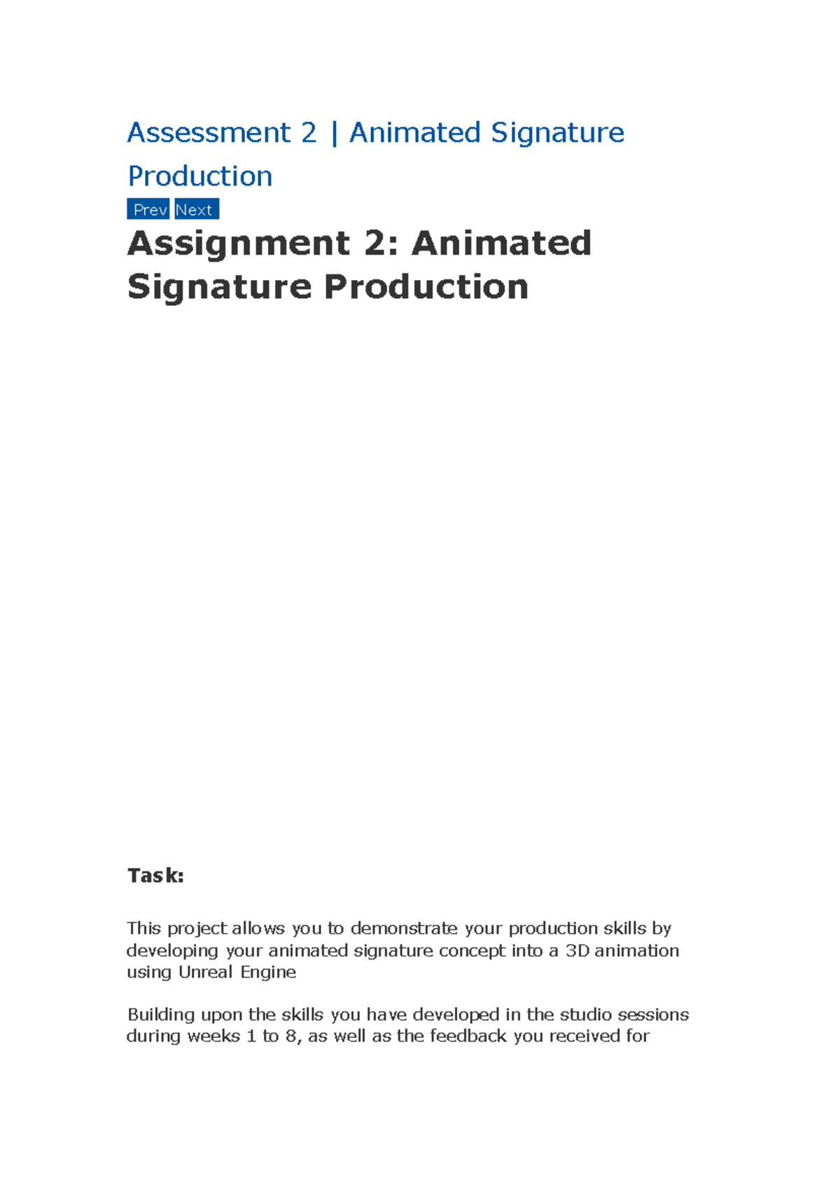 A2 Animated Signature Production - Assessment 2 | Animated Signature Production Prev Next ...