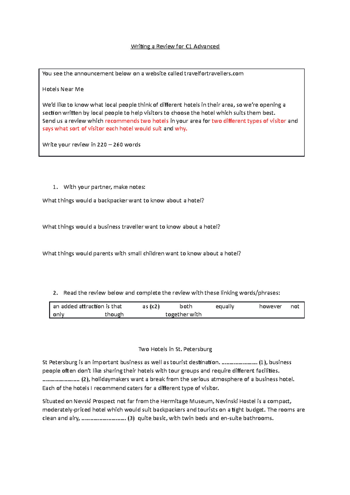 Writing a Review for C1 Advanced gap fill - Writing a Review for C1 ...